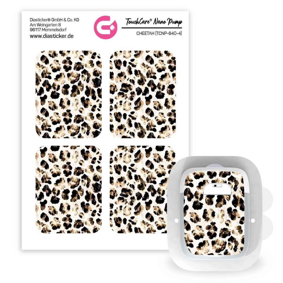 TouchCare Nano Pump Sticker - "Cheetah" (4er Set) - Diasticker® - Di