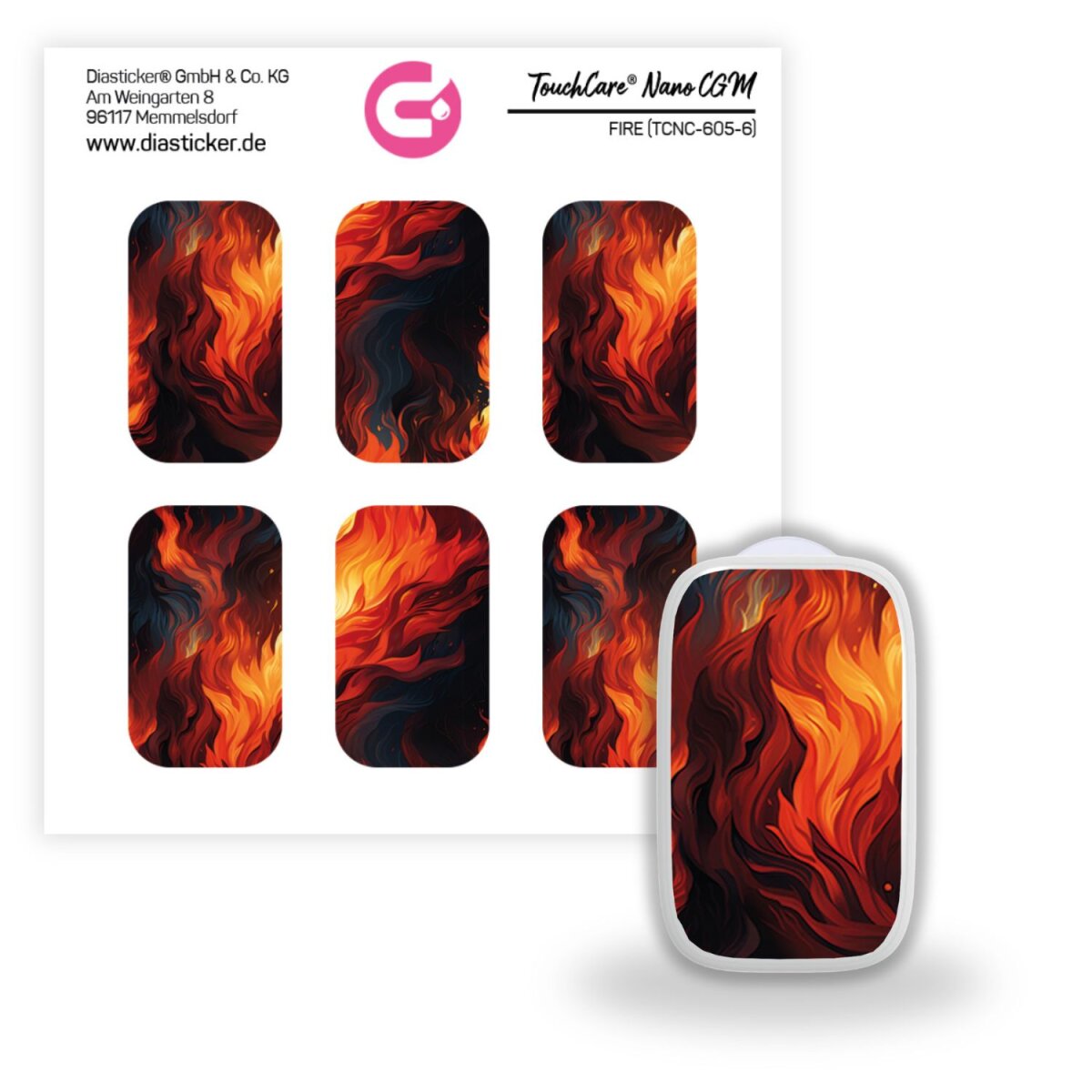 TouchCare Nano CGM Sticker - 6er Set "Fire" - Diasticker® - Diabetes