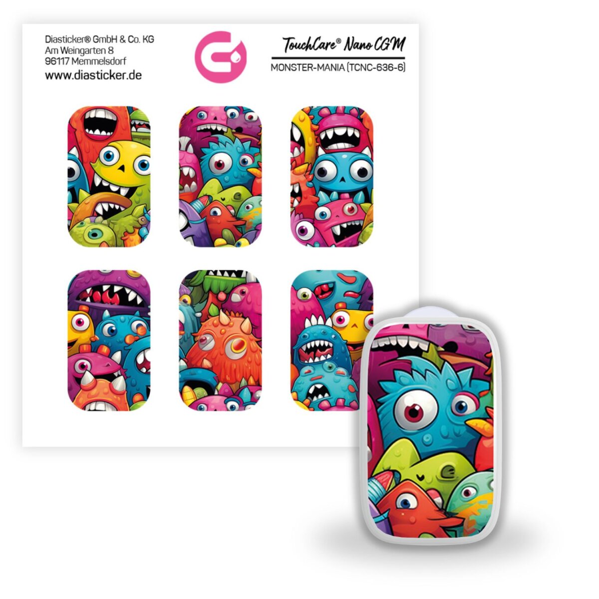 TouchCare Nano CGM Sticker - 6er Set "Monster-Mania" - Diasticker®