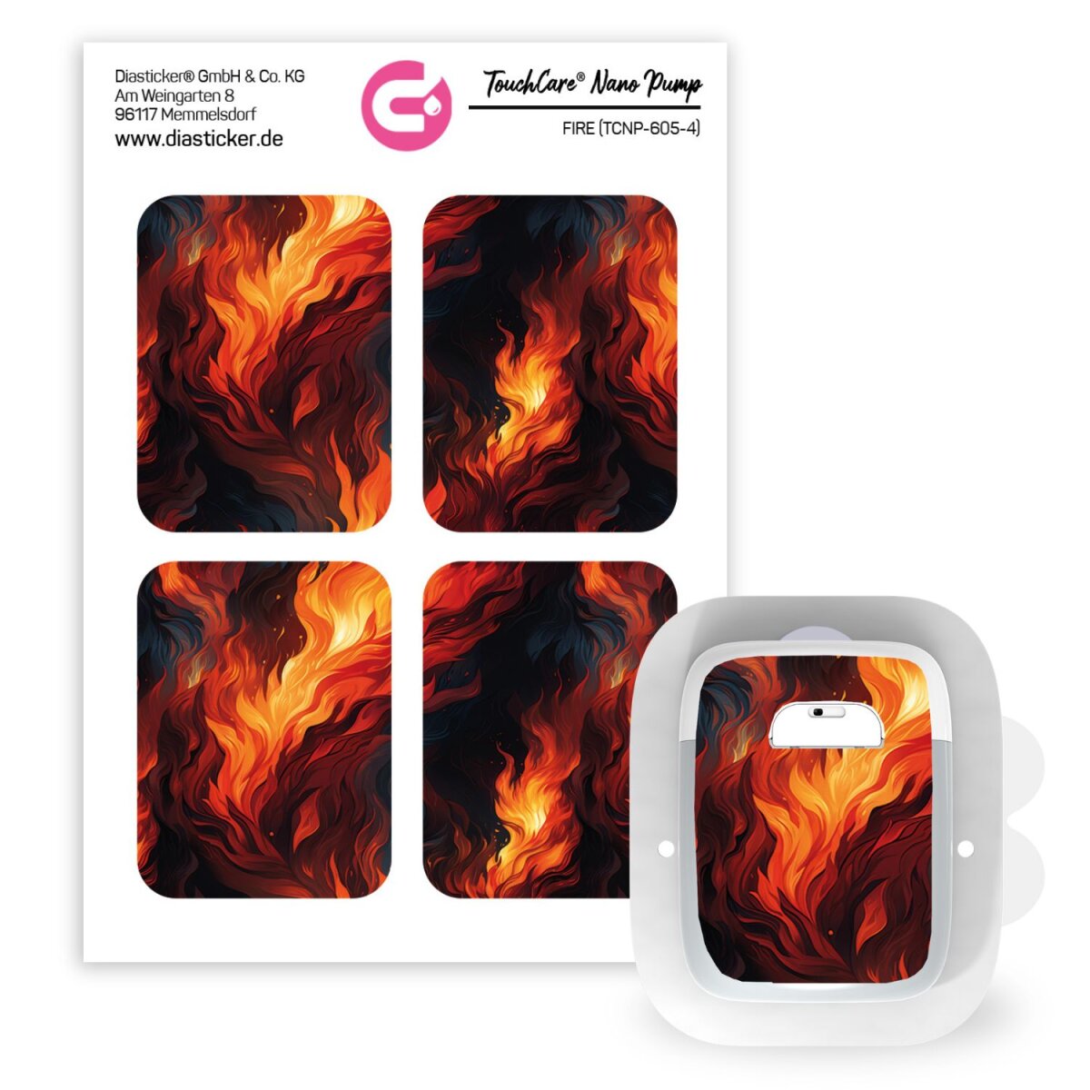 TouchCare Nano Pump Sticker - "Fire" (4er Set) - Diasticker® - Diabe