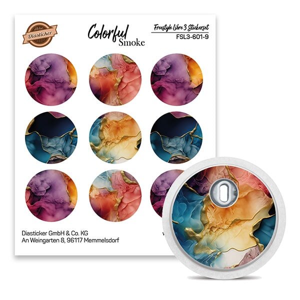 FreeStyle Libre 3 Sticker - 9er Set "Colorful Smoke" - Diasticker®